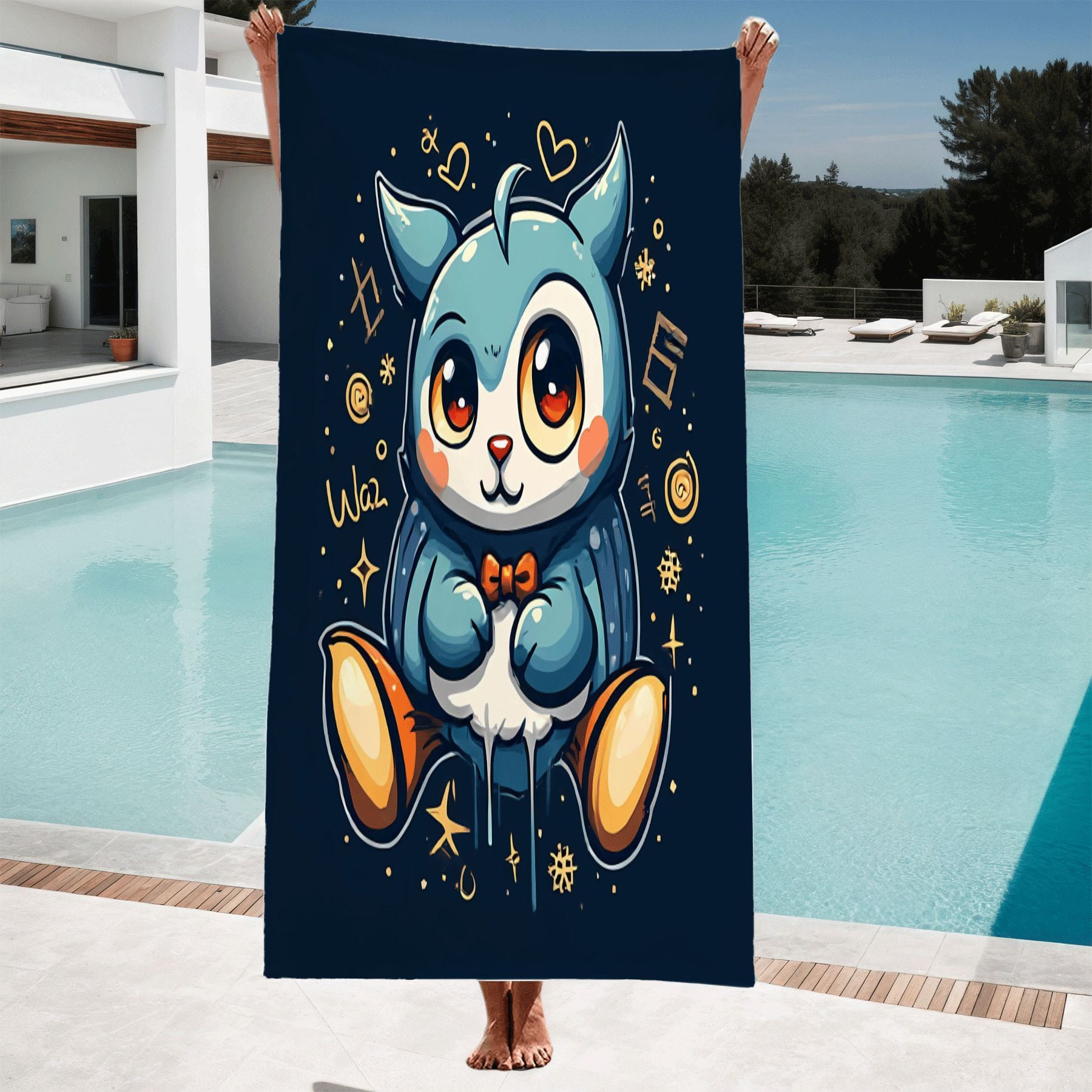 Cute Cartoon Character Beach Towel - Light Blue Red Bow Tie Whimsical ...
