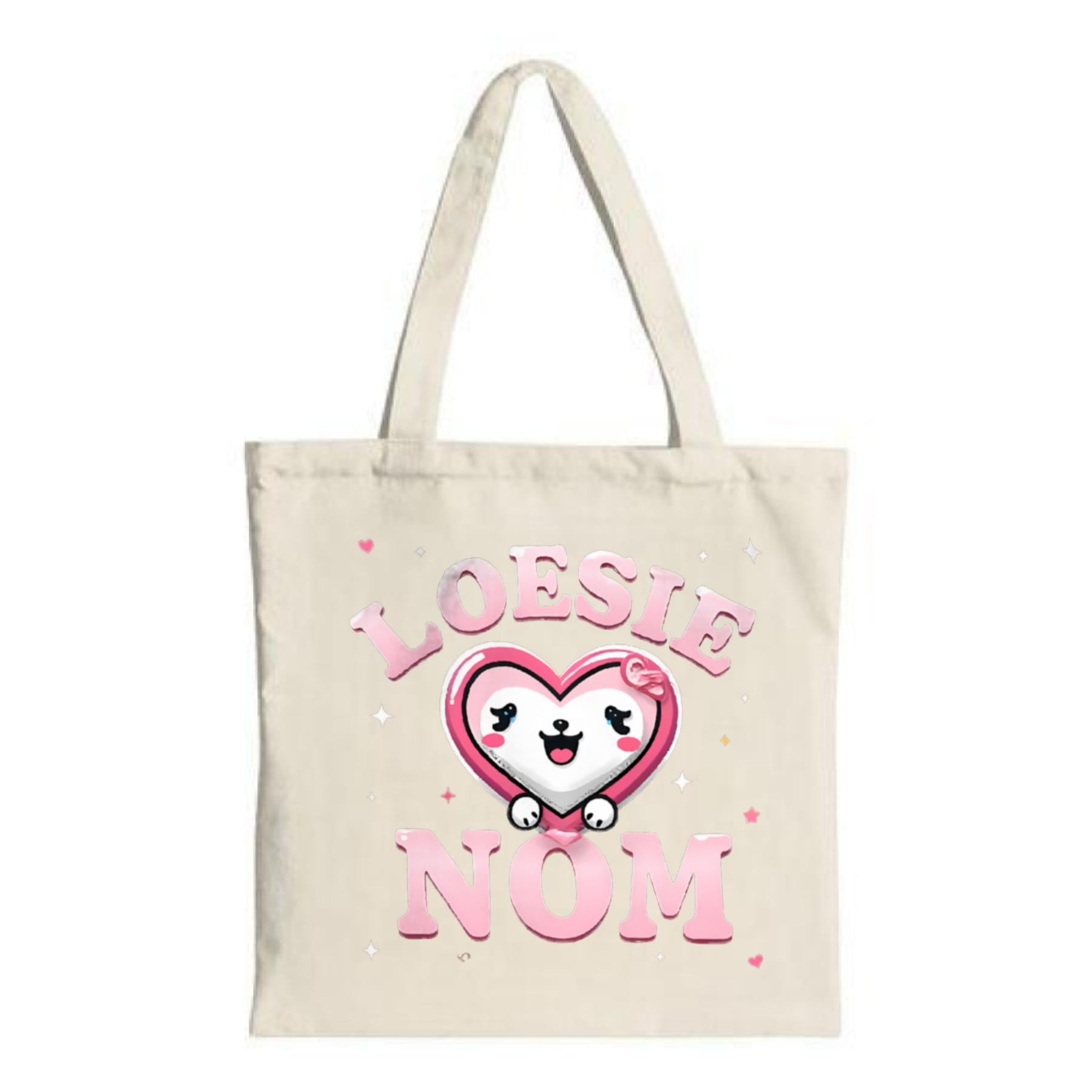 Cute Cartoon Character Tote Bag - Pink Heart Design with Smiling ...