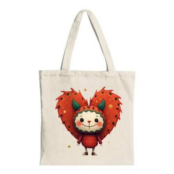Cute Cartoon Character Tote Bag - Round face big eyes rosy cheeks fiery ...