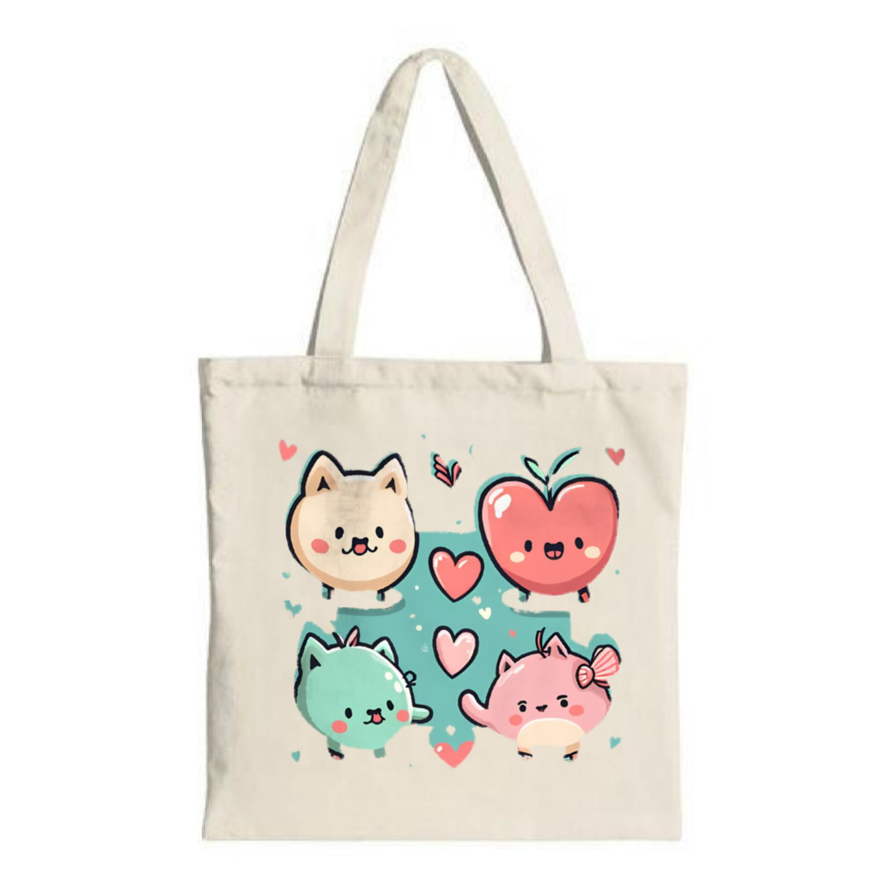 Cute Cartoon Characters Tote Bag - Features two cat - like friends with ...