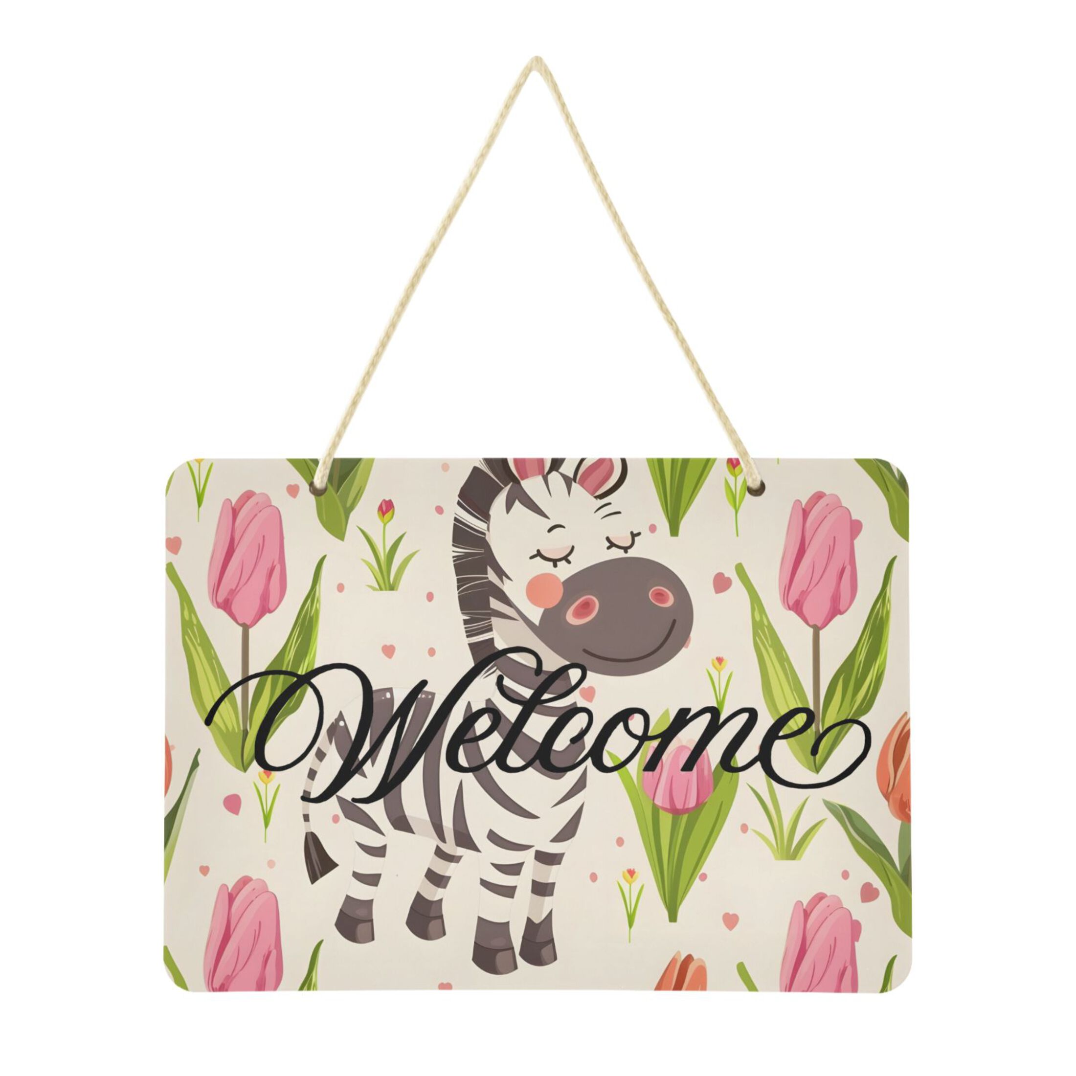 Cute Cartoon Cheerful Zebra Welcome Sign Front Door PVC 14x10 inch ...
