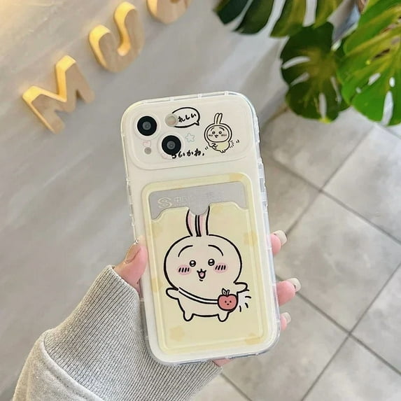 Cute Cartoon Chiikawa Card Wallet Pocket Phone Case For iPhone 16 15 14 ...