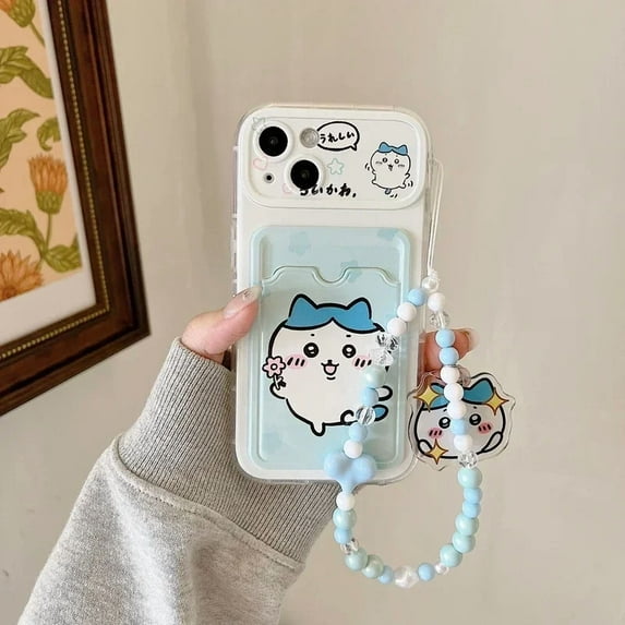 Cute Cartoon Chiikawa Card Wallet Pocket Phone Case For iPhone 16 15 14 ...