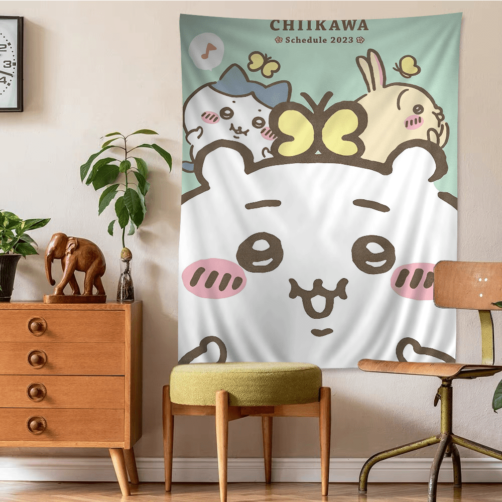 Cute Cartoon Chiikawa Cartoon Tapestry for Living Room Home Dorm Decor ...