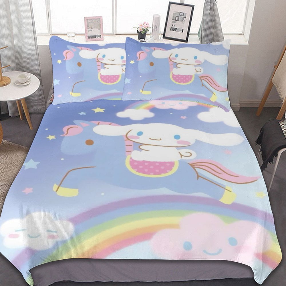 Cute Cartoon Cinnamoroll Bedding Set Full Size Duvet Cover Set For Girls Women Kawaii Reversible