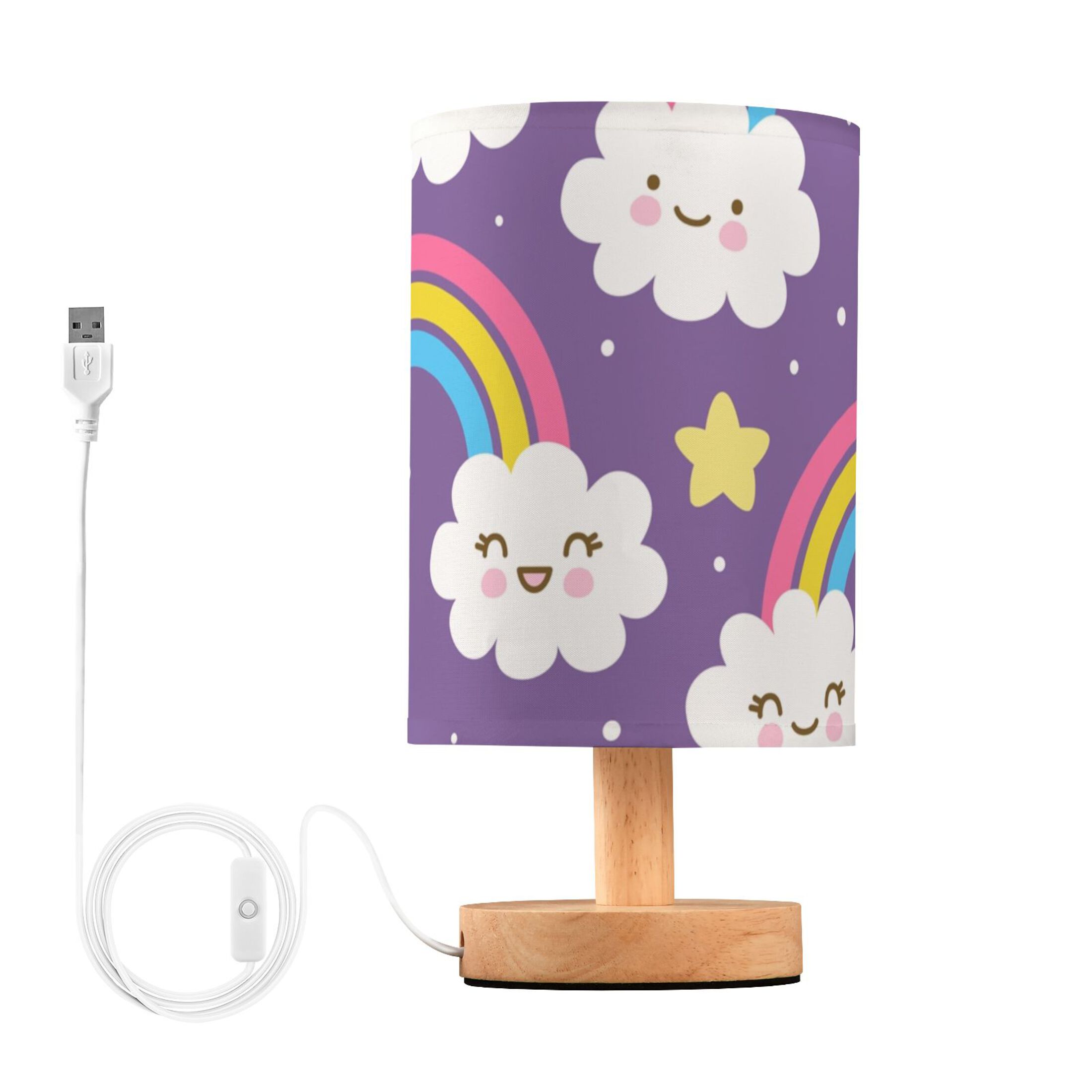 Cute Cartoon Clouds Rainbows Stars Bedside Table Lamp LED Warm Lights ...