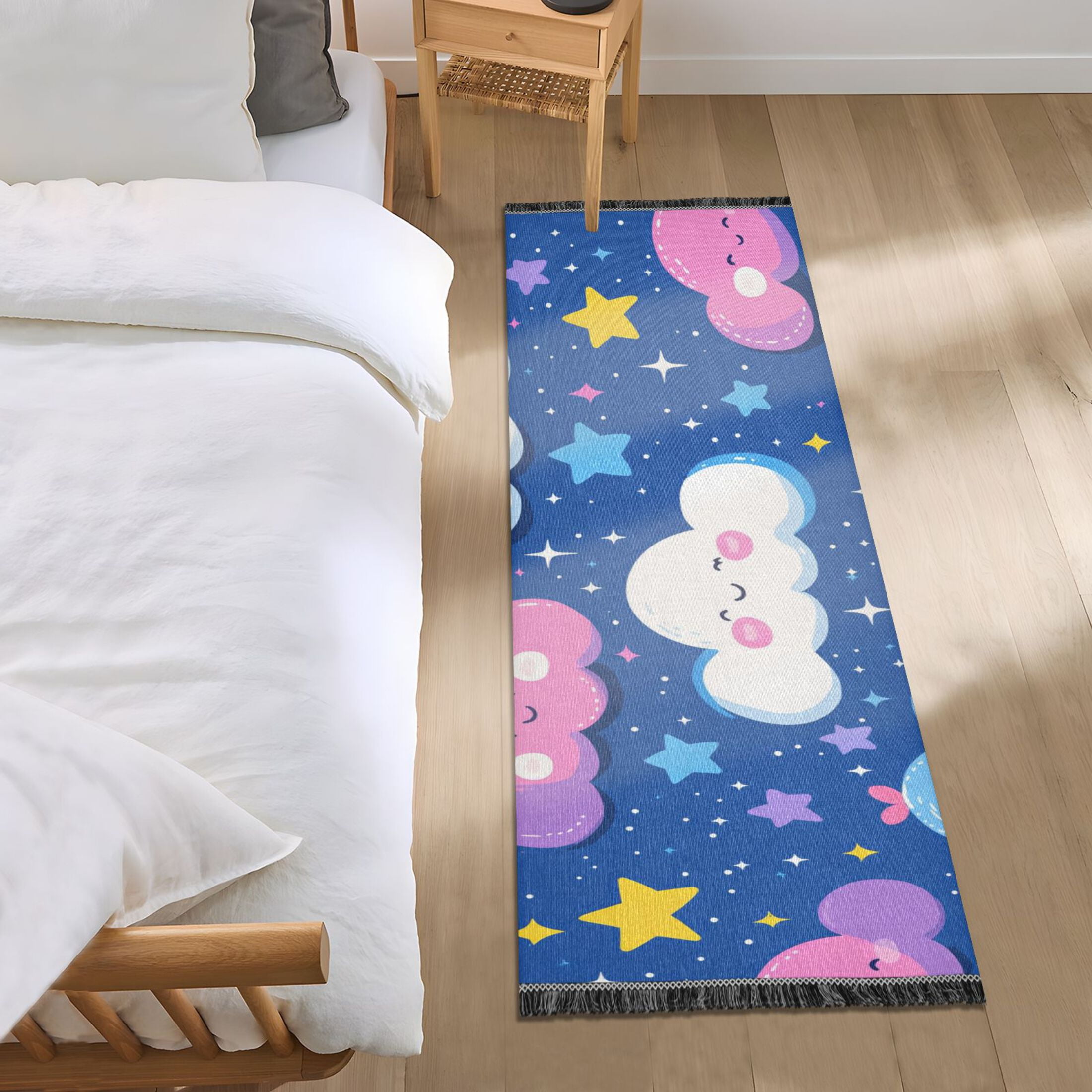 Cute Cartoon Clouds and Stars Bedroom Runner Rug 2'x 6' Non Slip Carpet ...