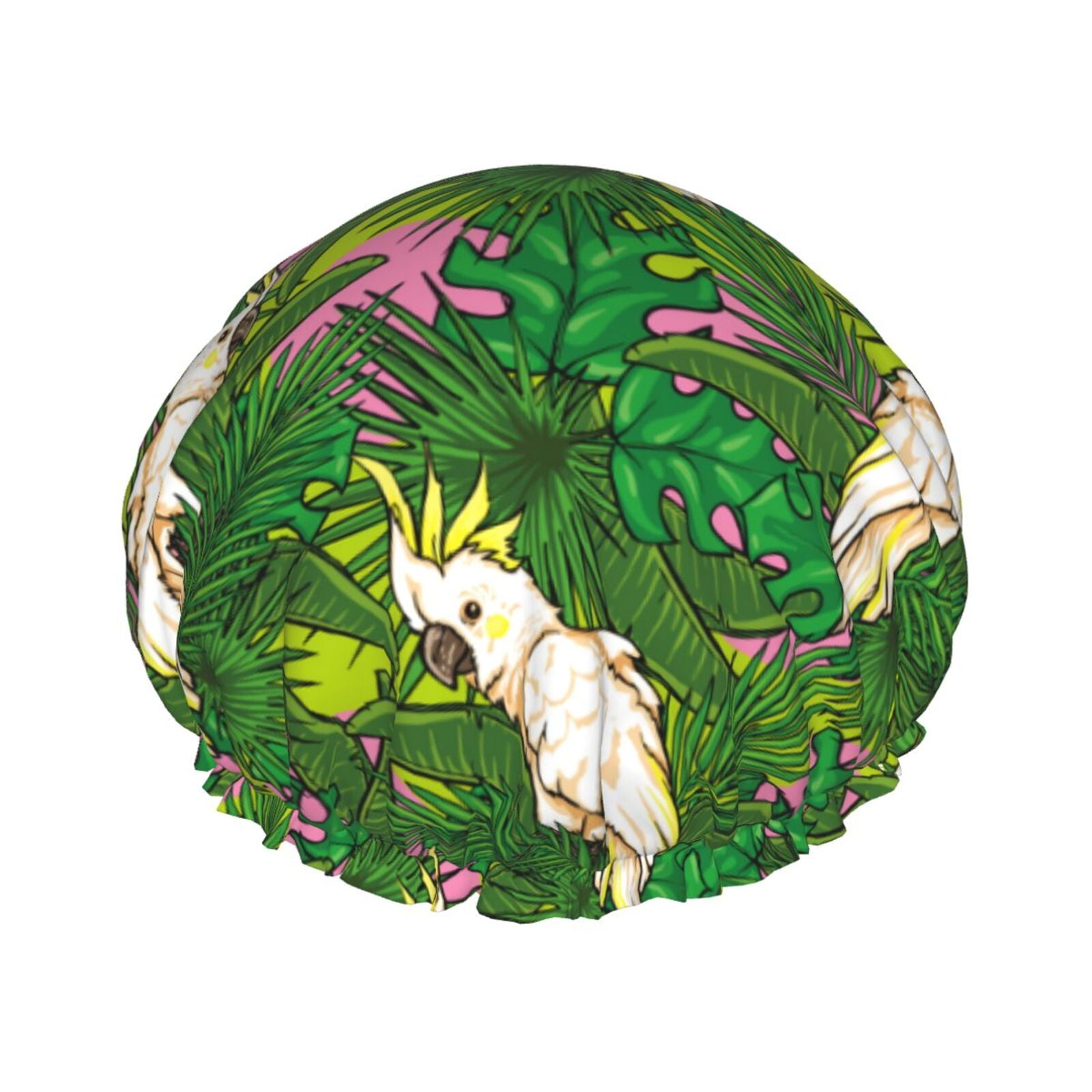 Cute Cartoon Cockatoo Parrot White Shower Cap, Reusable Bath Hair Hat ...