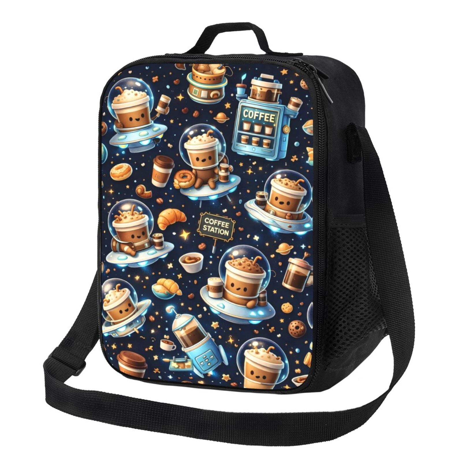 Cute Cartoon Coffee Space Lunch Bag Insulated Thermal Lunch Box with ...