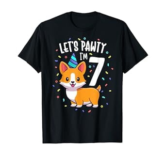 Cute Cartoon Corgi Dog Lover 7th Birthday Party T-Shirt Celebration ...