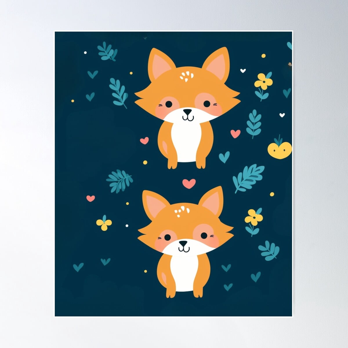Cute Cartoon Cottage Vintage Wild Fox In The Forest Poster Wall Art ...