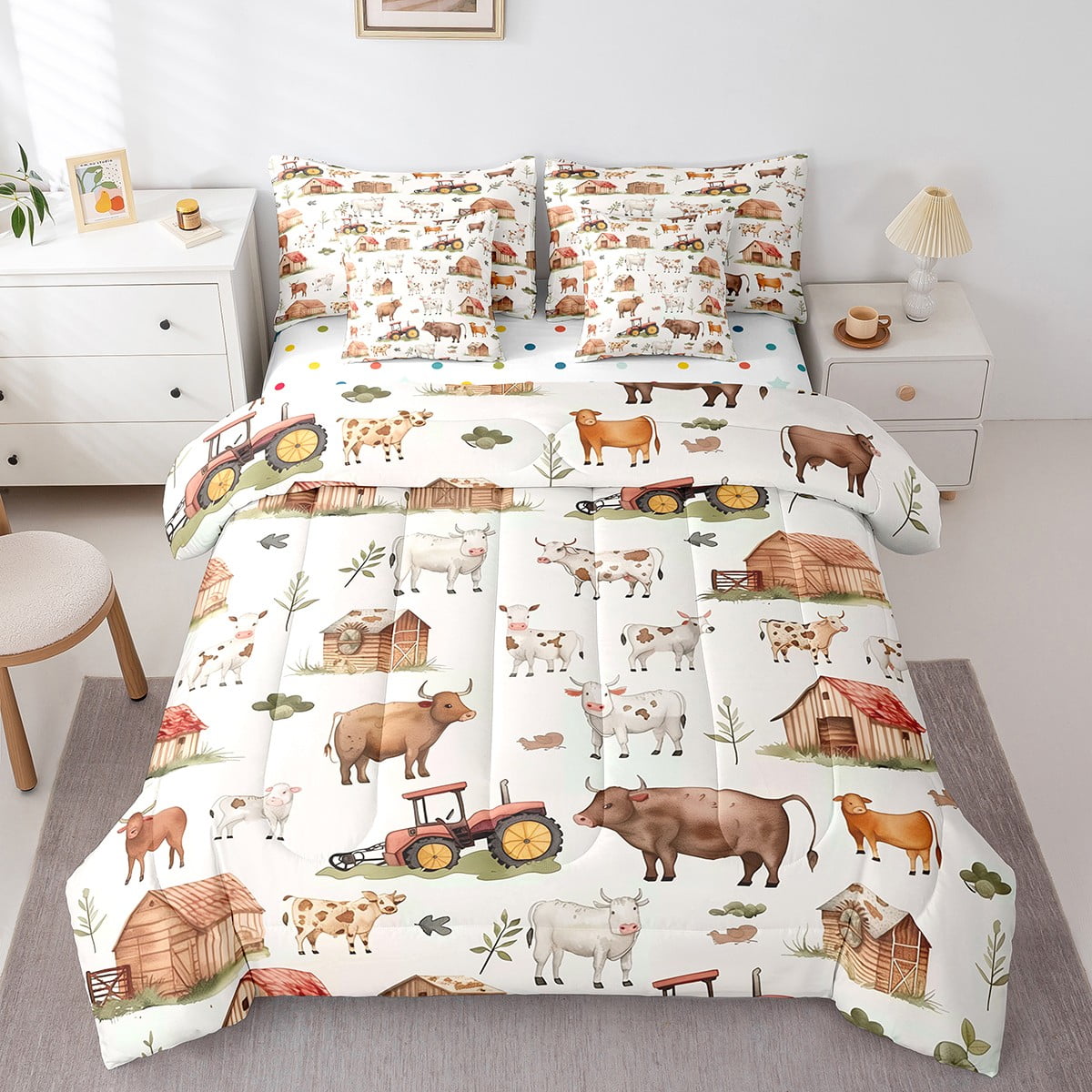 Cute Cartoon Cow Bed in a Bag Twin size , Farm Trucks Bedding Sets ...