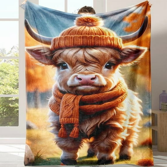 Cute Cartoon Cow Flannel Blanket, Soft Comfortable Throw for Office ...