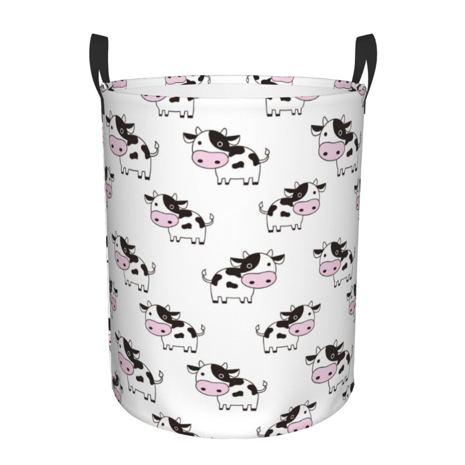 Cute Cartoon Cow Print White Laundry Basket with Handles - Freestanding ...