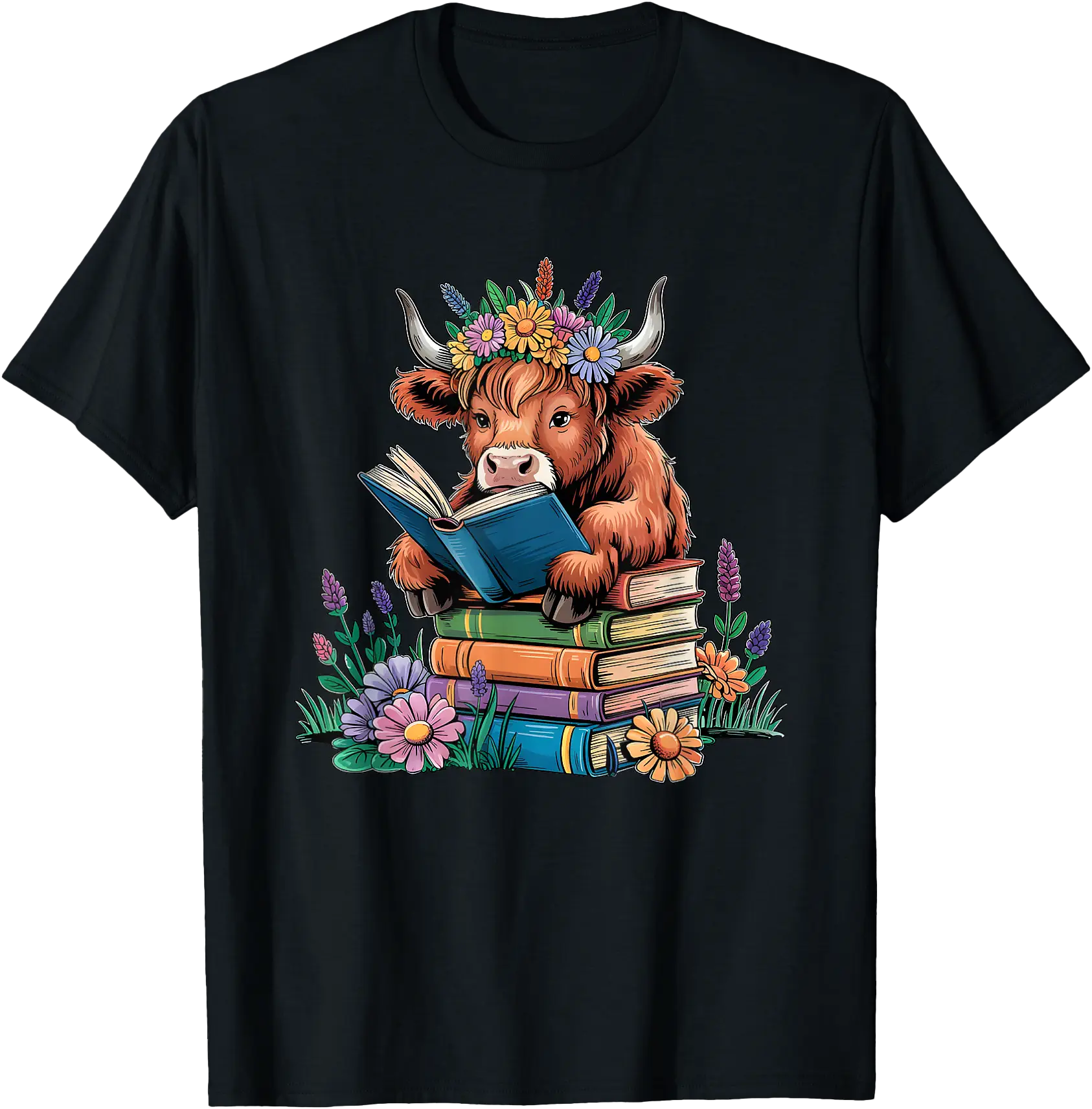 Cute Cartoon Cow Reading Book T-Shirt for Book Lovers and Animal ...