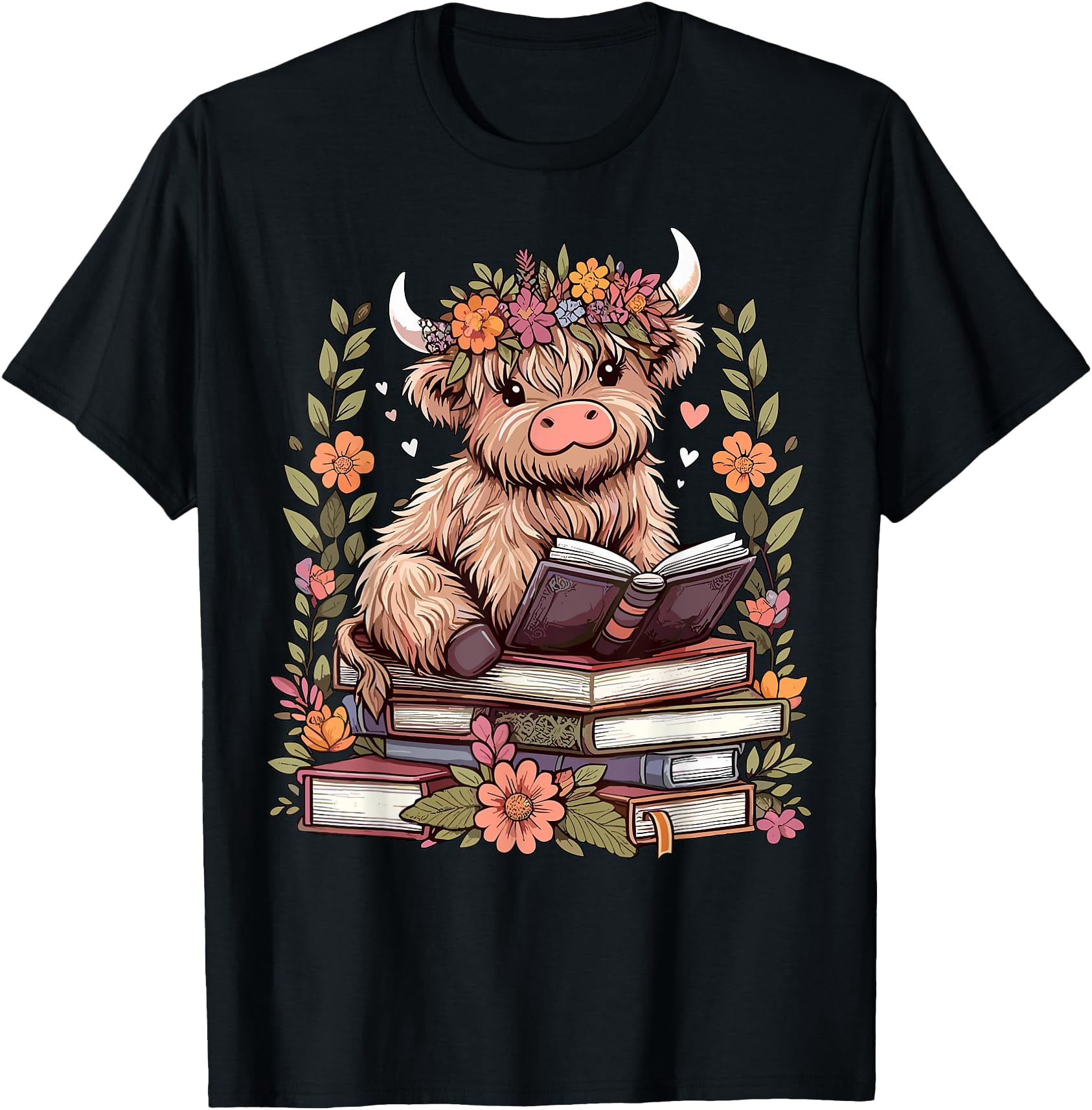 Cute Cartoon Cow Reading Books T-Shirt for Book Lovers and Animal ...