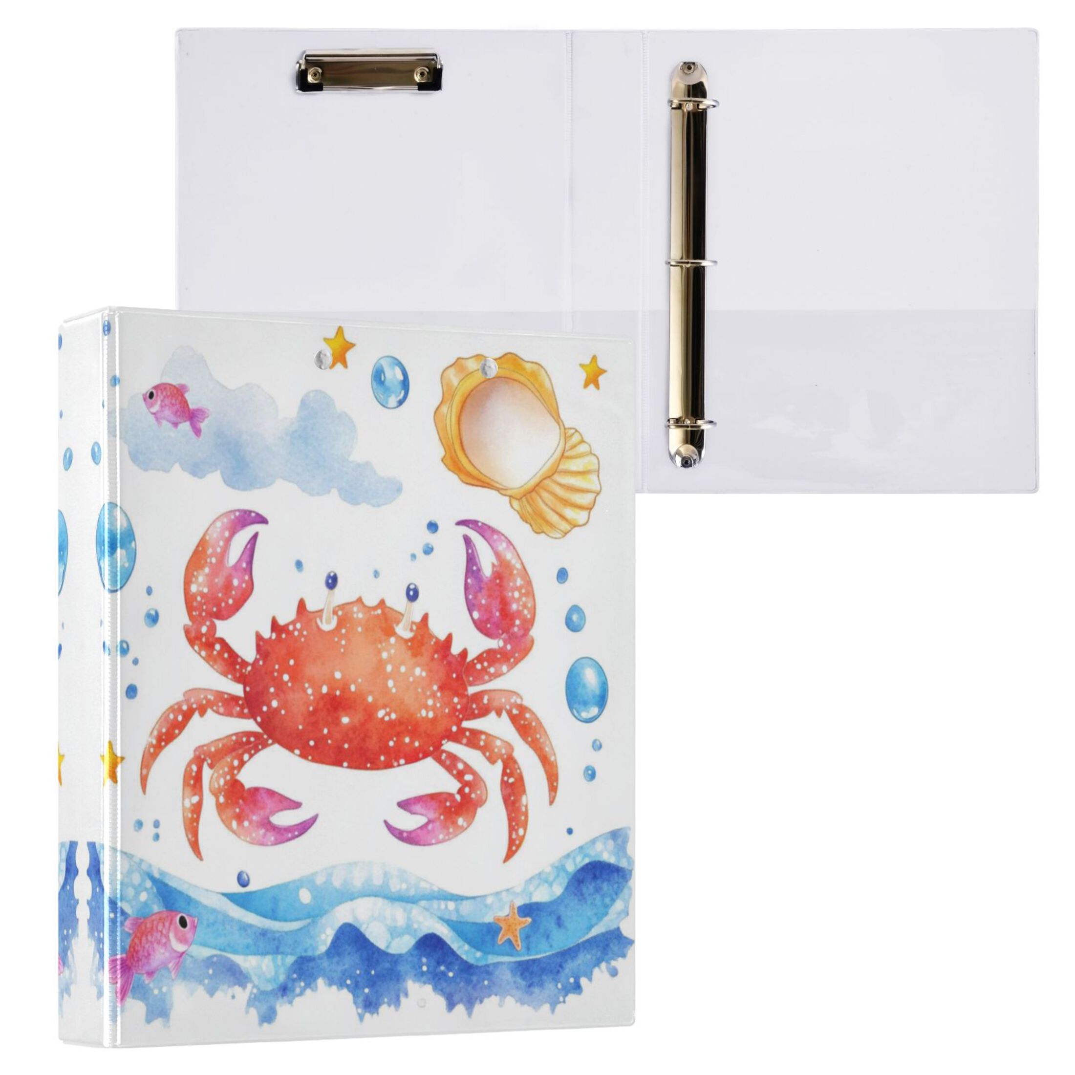 Cute Cartoon Crab 3 Ring Hardcover Binders 1.5in Round Rings for Letter ...