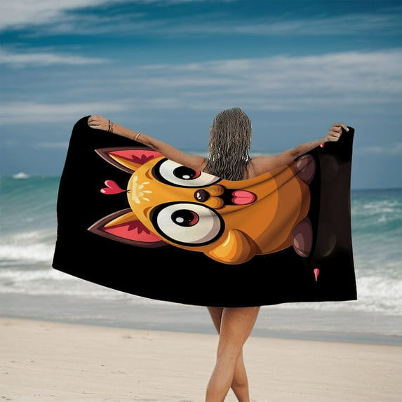 Cute Cartoon Creature Beach Towel - Cheerful Design with Large Eyes ...