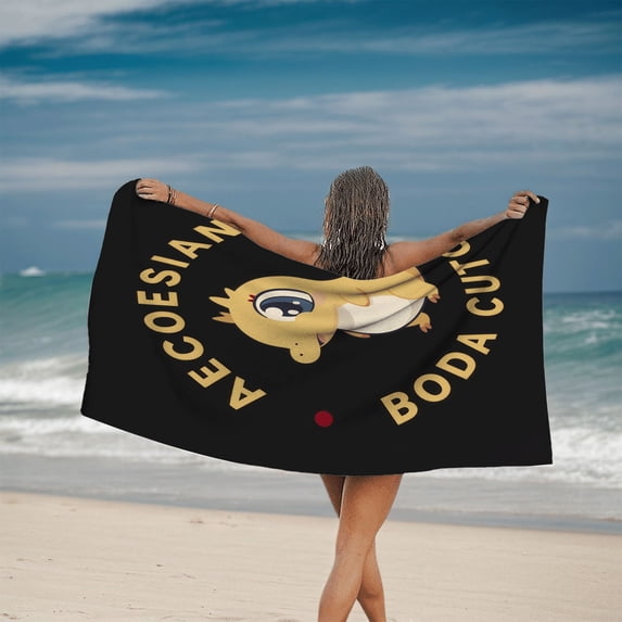 Cute Cartoon Creature Beach Towel - Light Yellow Design with Expressive ...