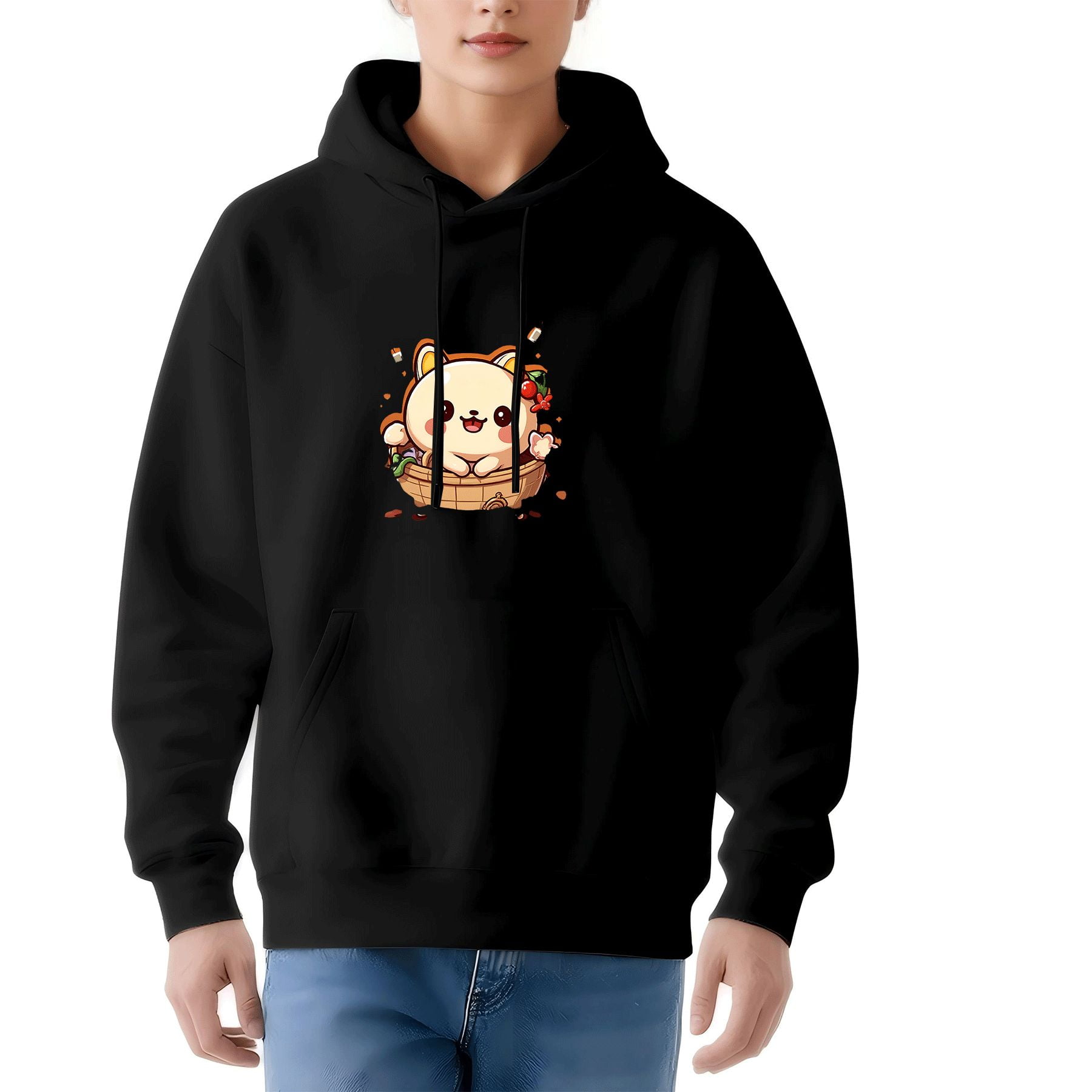 Cute Cartoon Creature in Women's Long Sleeve Hoodie with Pockets ...