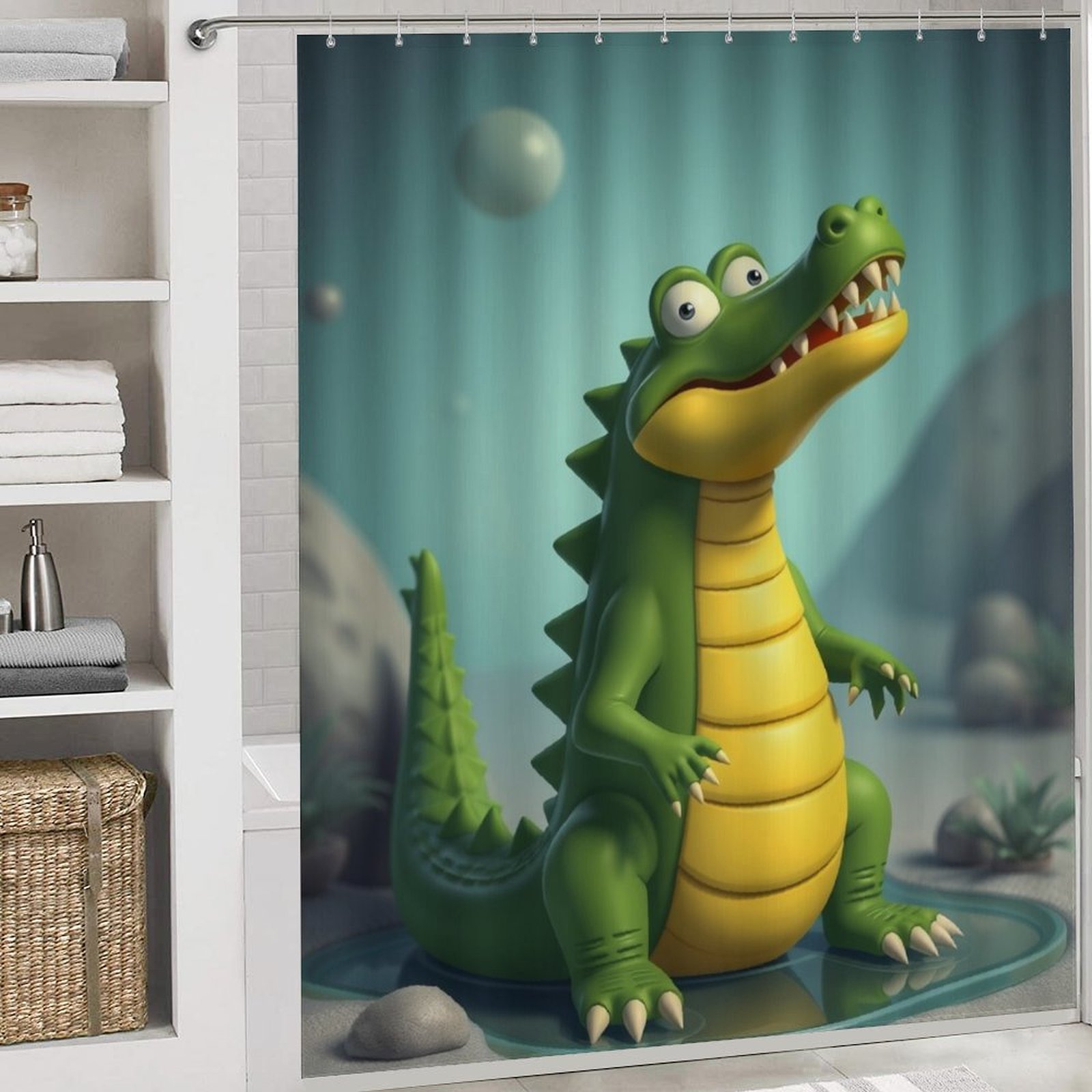 Cute Cartoon Crocodile Shower Curtains Bath Screen Waterproof Products ...