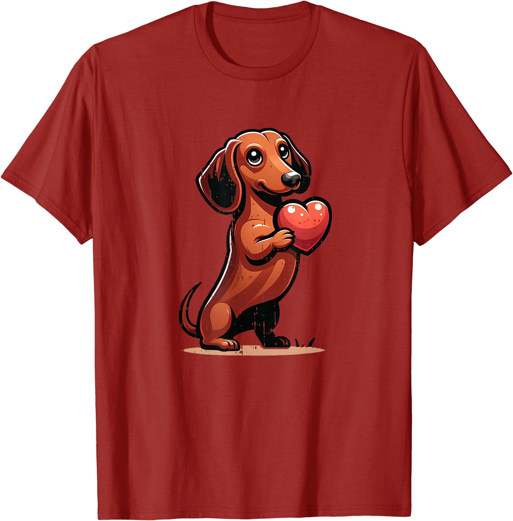 Cute Cartoon Dachshund Dog Heart T-Shirt for Valentine's Day Dog Mom ...