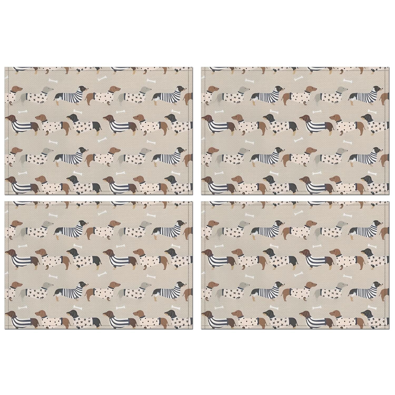 Cute Cartoon Dachshund Summer Placemats Table Placemats Set Of 4-Linen ...