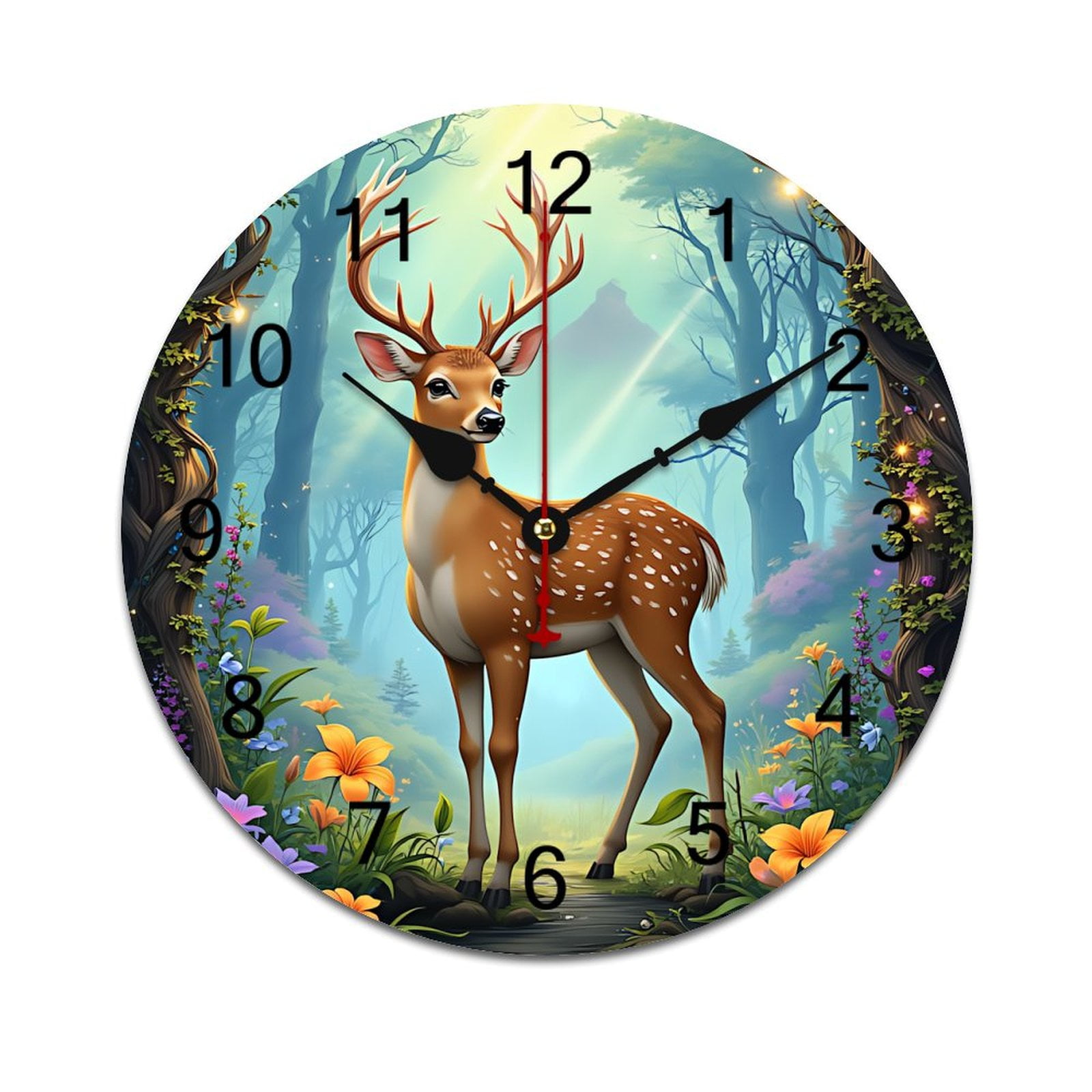 Cute Cartoon Deer Magical Forest with Flowers Time Decorative Wall ...