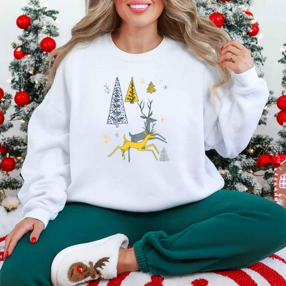 Cute Cartoon Deer Woodland Animal Nature Fun Novelty Graphic Sweatshirt, for men and women up to ...