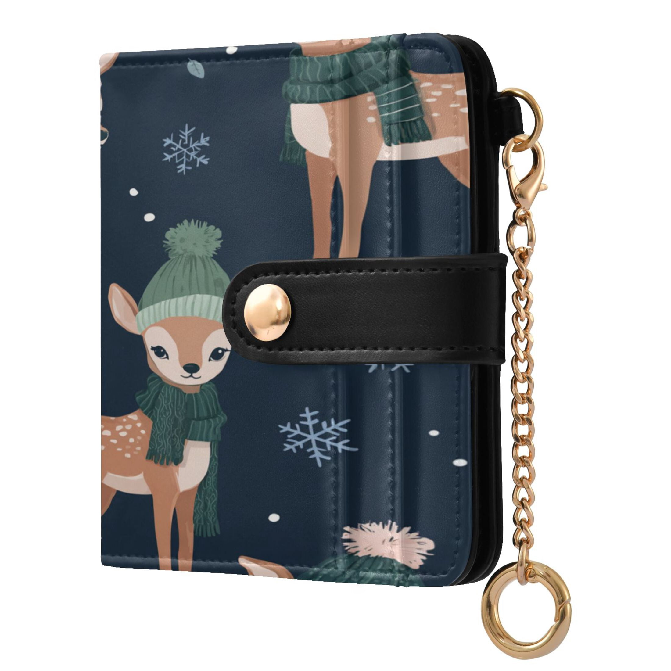 Cute Cartoon Deer with Christmas Hat Women's Wallet PU Leather Card ...