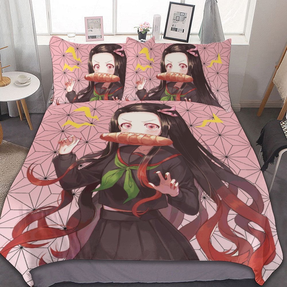 Cute Cartoon Demon Slayer Bedding Set Full Size Duvet Cover Set for ...