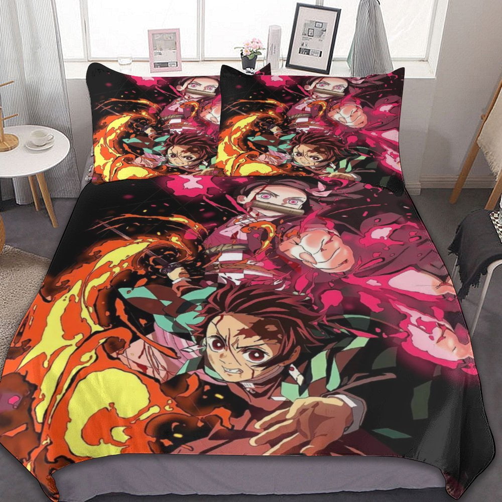 Cute Cartoon Demon Slayer Bedding Set Full Size Duvet Cover Set for ...