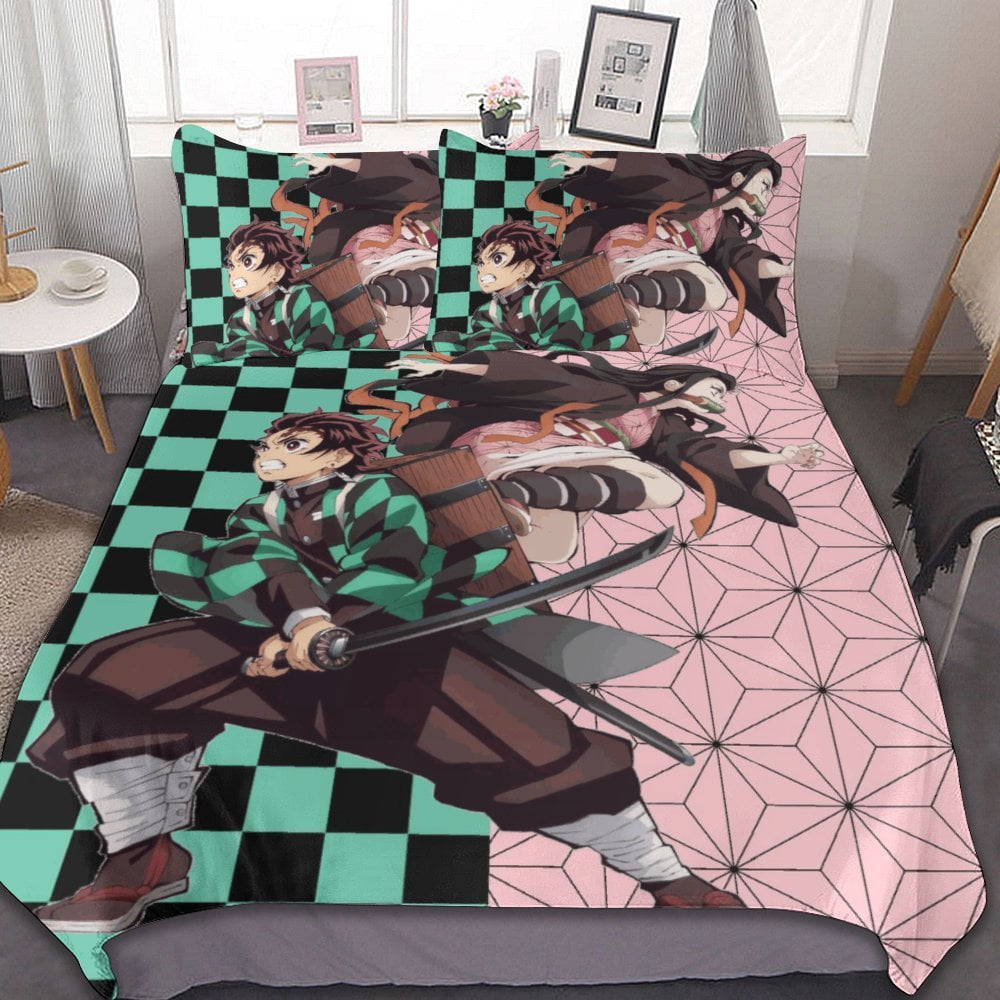 Cute Cartoon Demon Slayer Bedding Set Full Size Duvet Cover Set for ...