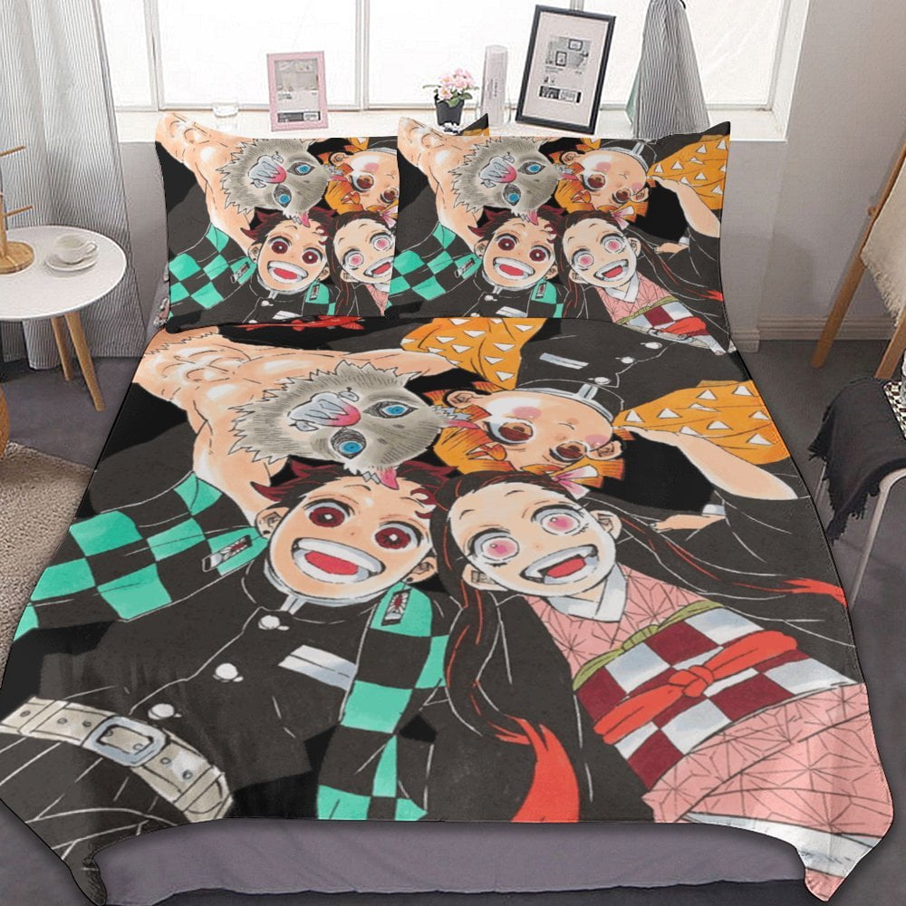 Cute Cartoon Demon Slayer Bedding Set Full Size Duvet Cover Set for ...
