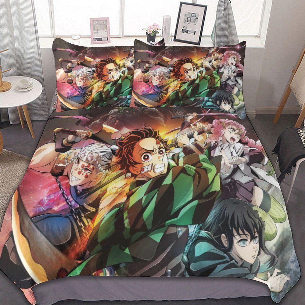 Cute Cartoon Demon Slayer Bedding Set Full Size Duvet Cover Set for ...