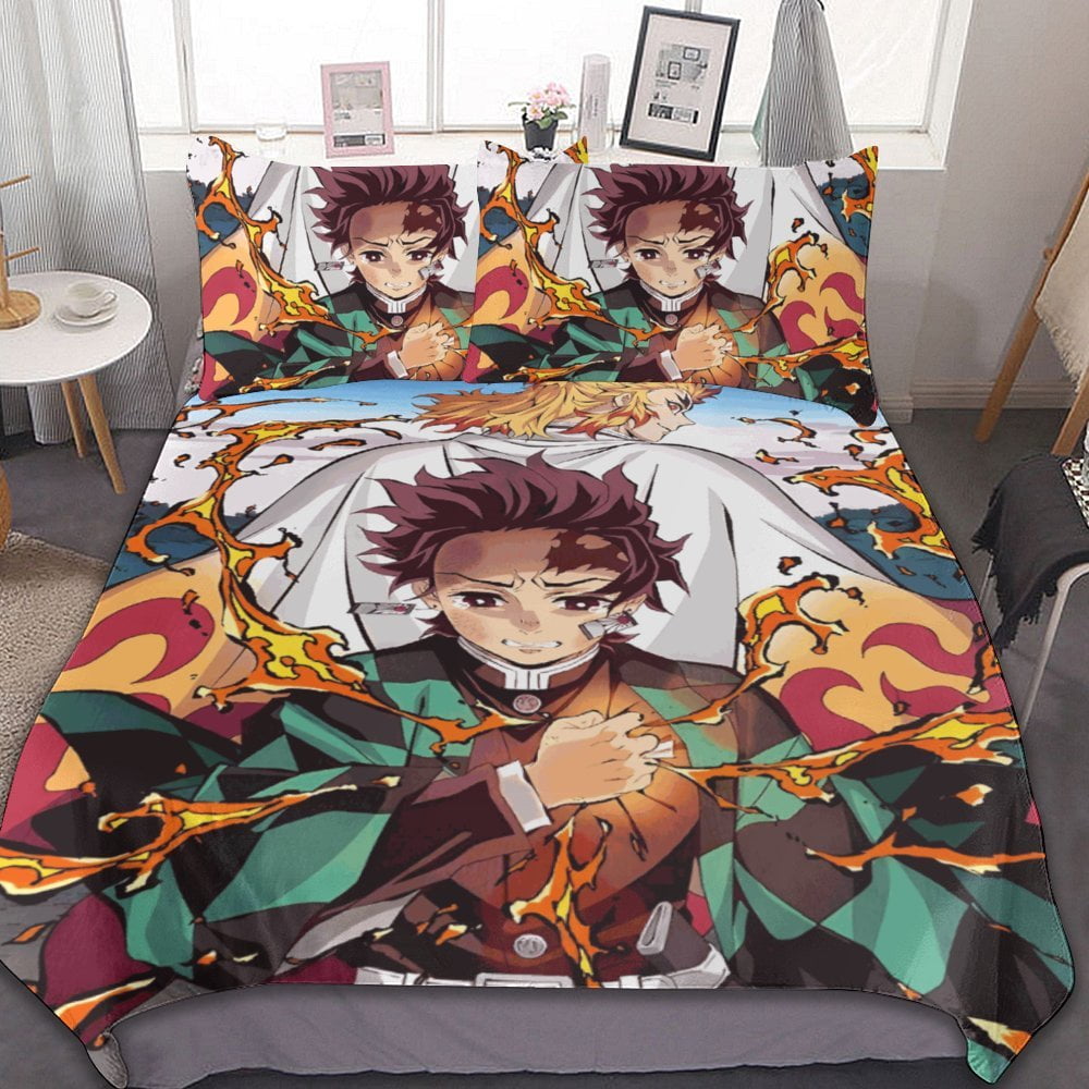 Cute Cartoon Demon Slayer Bedding Set Full Size Duvet Cover Set for ...
