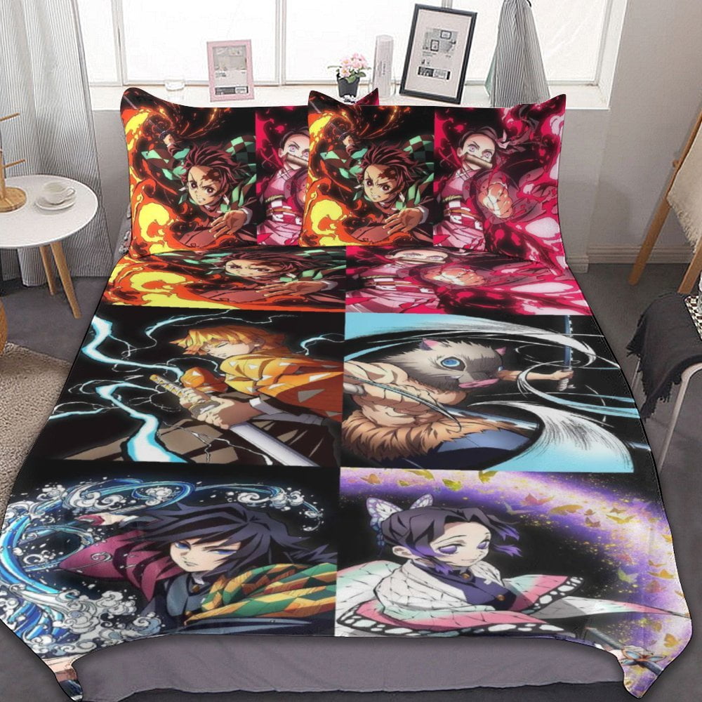 Cute Cartoon Demon Slayer Bedding Set Full Size Duvet Cover Set for ...