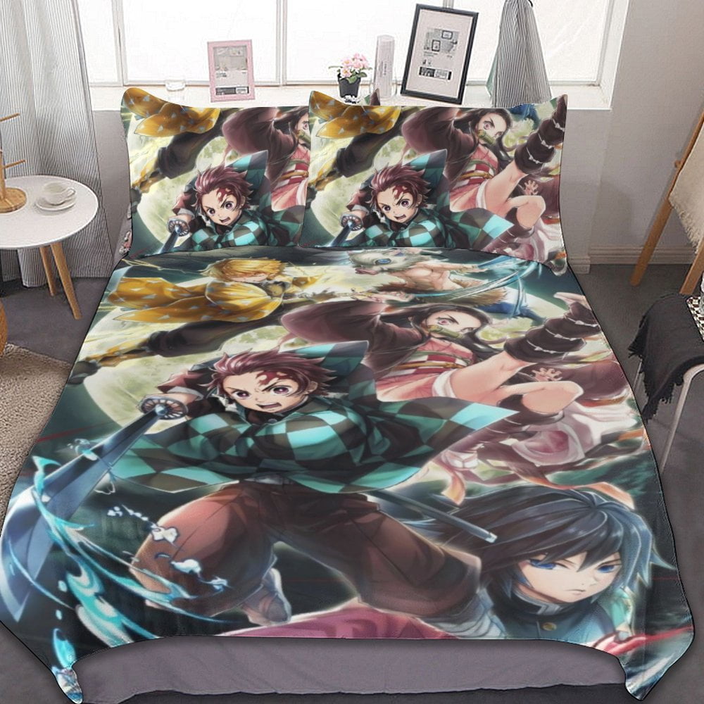 Cute Cartoon Demon Slayer Bedding Set Full Size Duvet Cover Set for ...