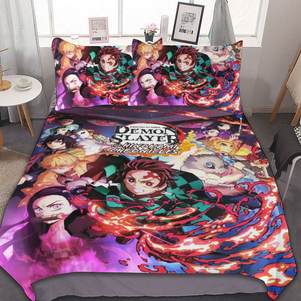 Cute Cartoon Demon Slayer Bedding Set Full Size Duvet Cover Set For Girls Women Tanjiro Nezuko