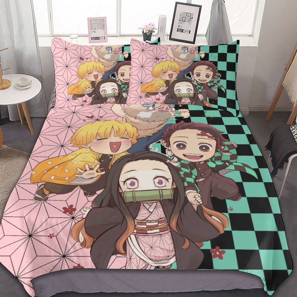 Cute Cartoon Demon Slayer Bedding Set Full Size Duvet Cover Set for ...