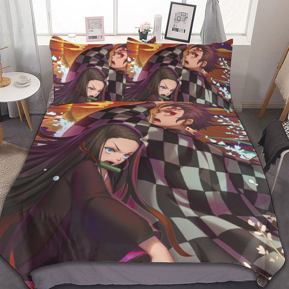 Cute Cartoon Demon Slayer Bedding Set Full Size Duvet Cover Set for ...