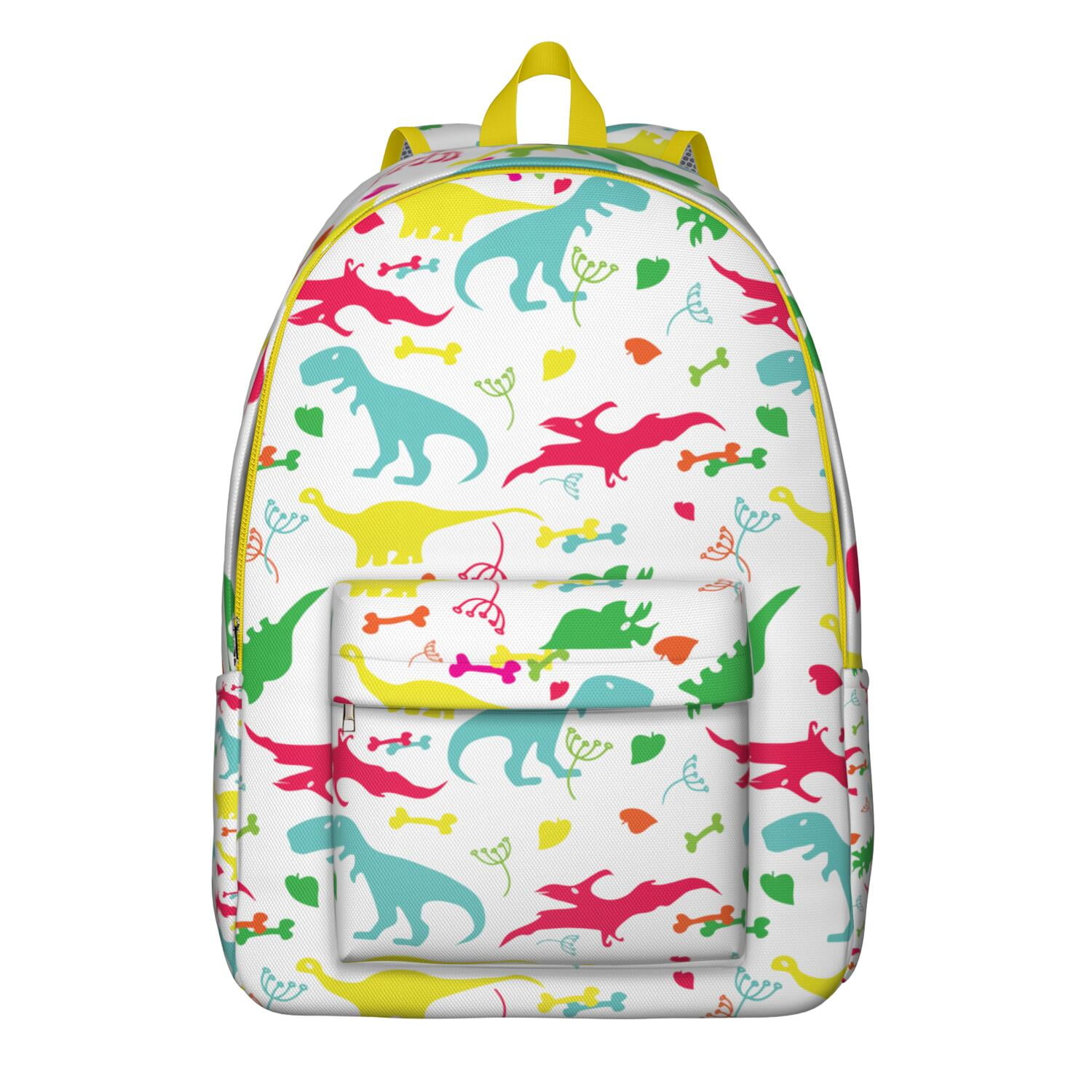 Cute Cartoon Dinosaur Backpack – Colorful Hand-Drawn Dino Skeleton ...