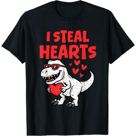 Cute Cartoon Dinosaur I Steal Hearts T-Shirt for Fun Valentine's Day ...
