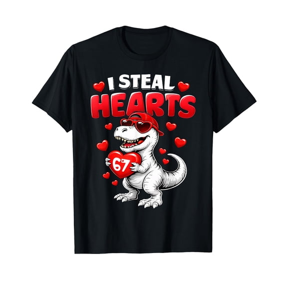 Cute Cartoon Dinosaur I Steal Hearts T-Shirt for Valentine's Day Fun ...