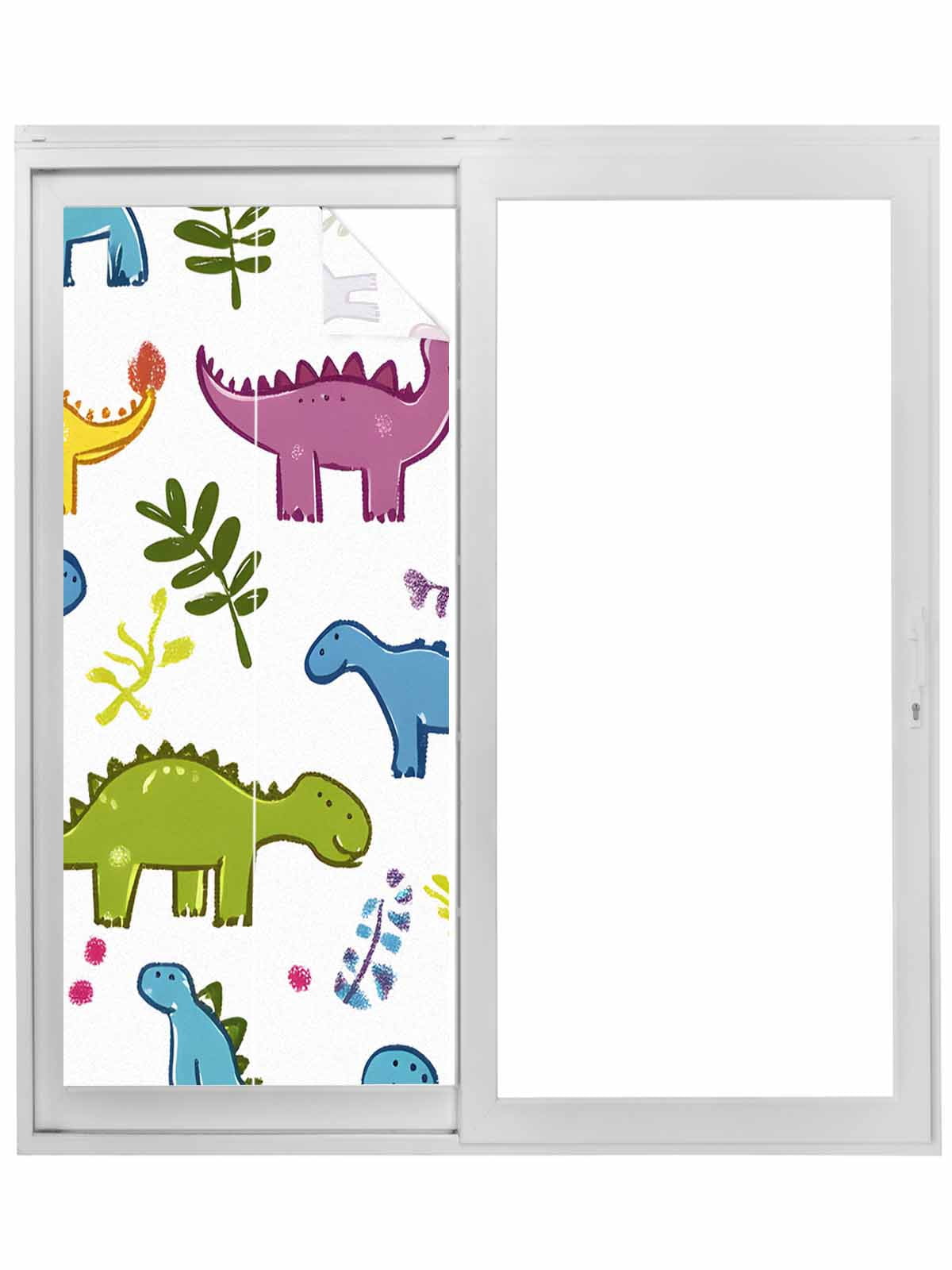 Cute Cartoon Dinosaur Window Privacy Film, Green Blue Purple Animals ...