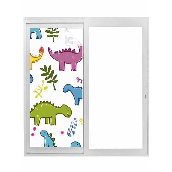 Cute Cartoon Dinosaur Window Privacy Film, Green Blue Purple Animals ...