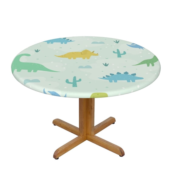 Cute Cartoon Dinosaurs Fitted Round Tablecloth 130cm with Elastic Edge ...