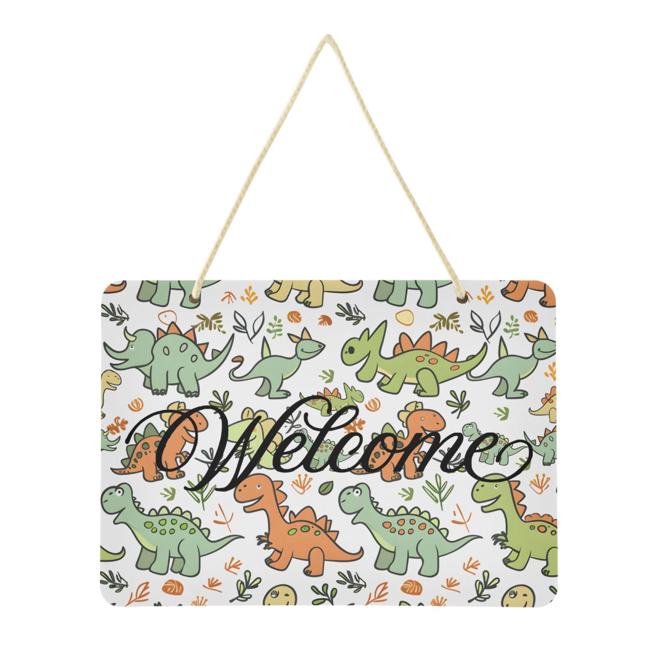 Cute Cartoon Dinosaurs Leaf Welcome Sign Front Door PVC 14x10 inch ...