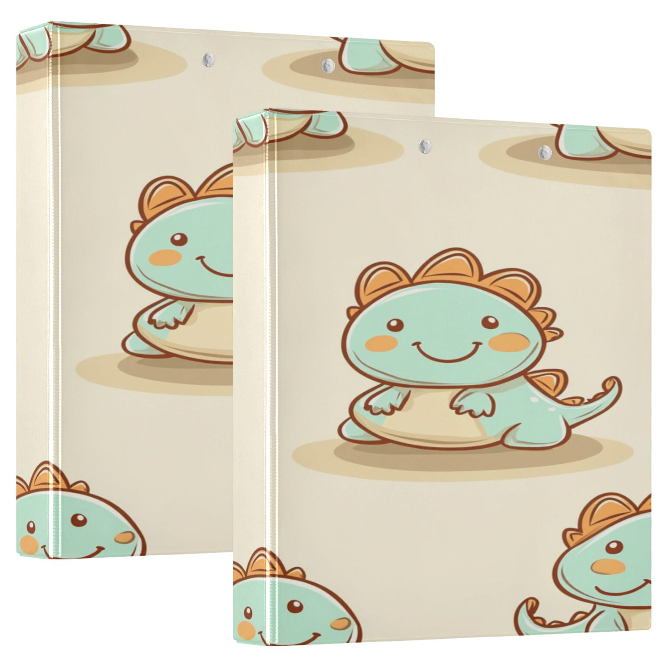 Cute Cartoon Dinosaurs Pattern 12.4x10.6in PVC Round Ring Binders, 2 ...