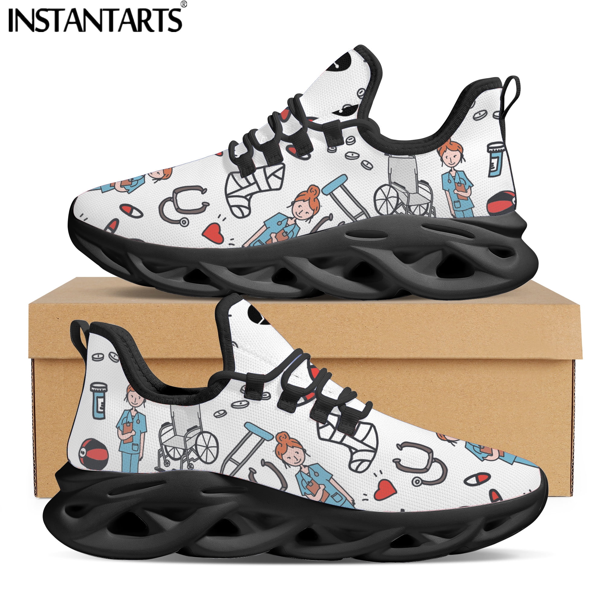 Cute Cartoon Doctor Nurse Pattern Ladies Chunky Shoes Comfort Sneakers ...